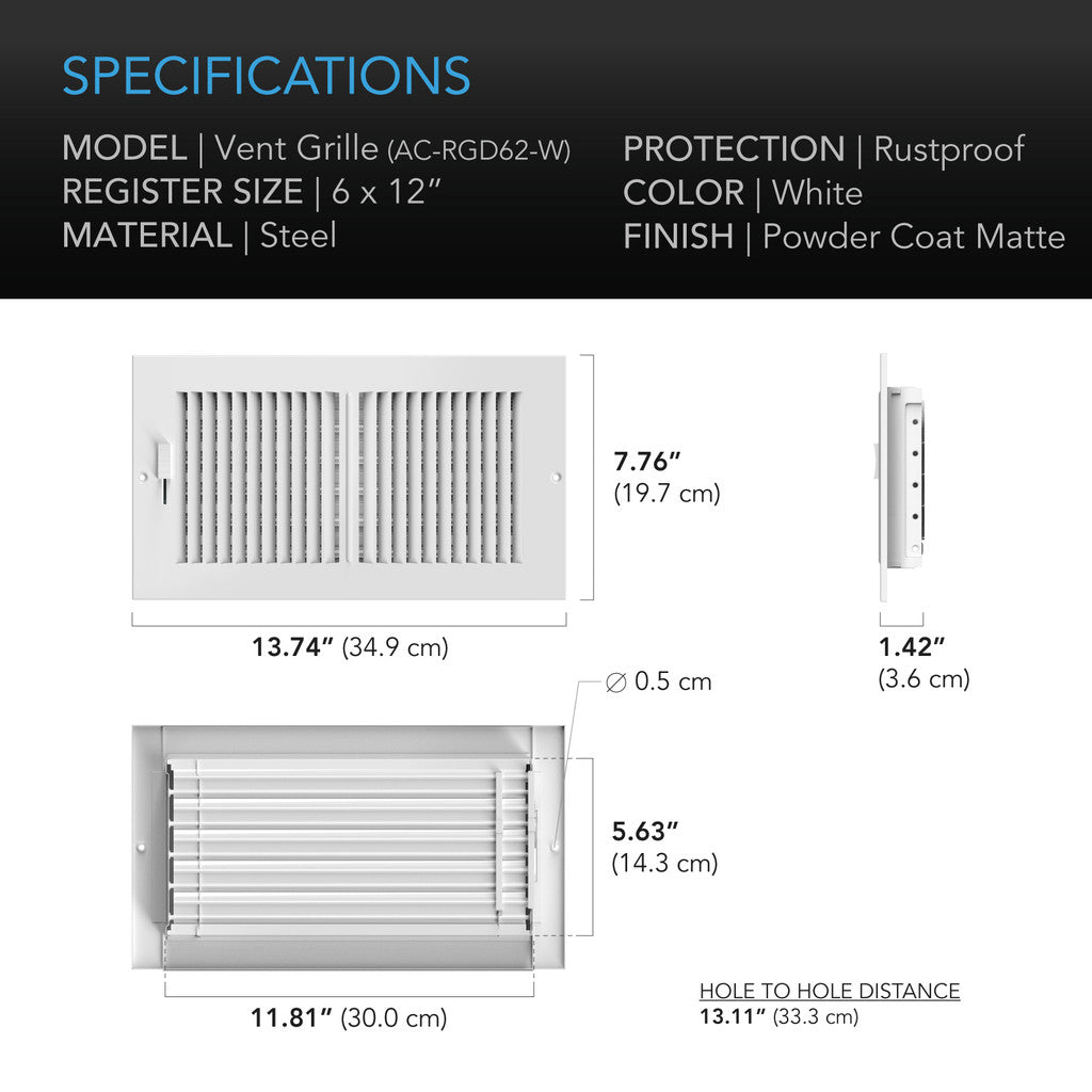 AC Infinity Register Ventilation Grille 6" x 12", White — Home Selection
