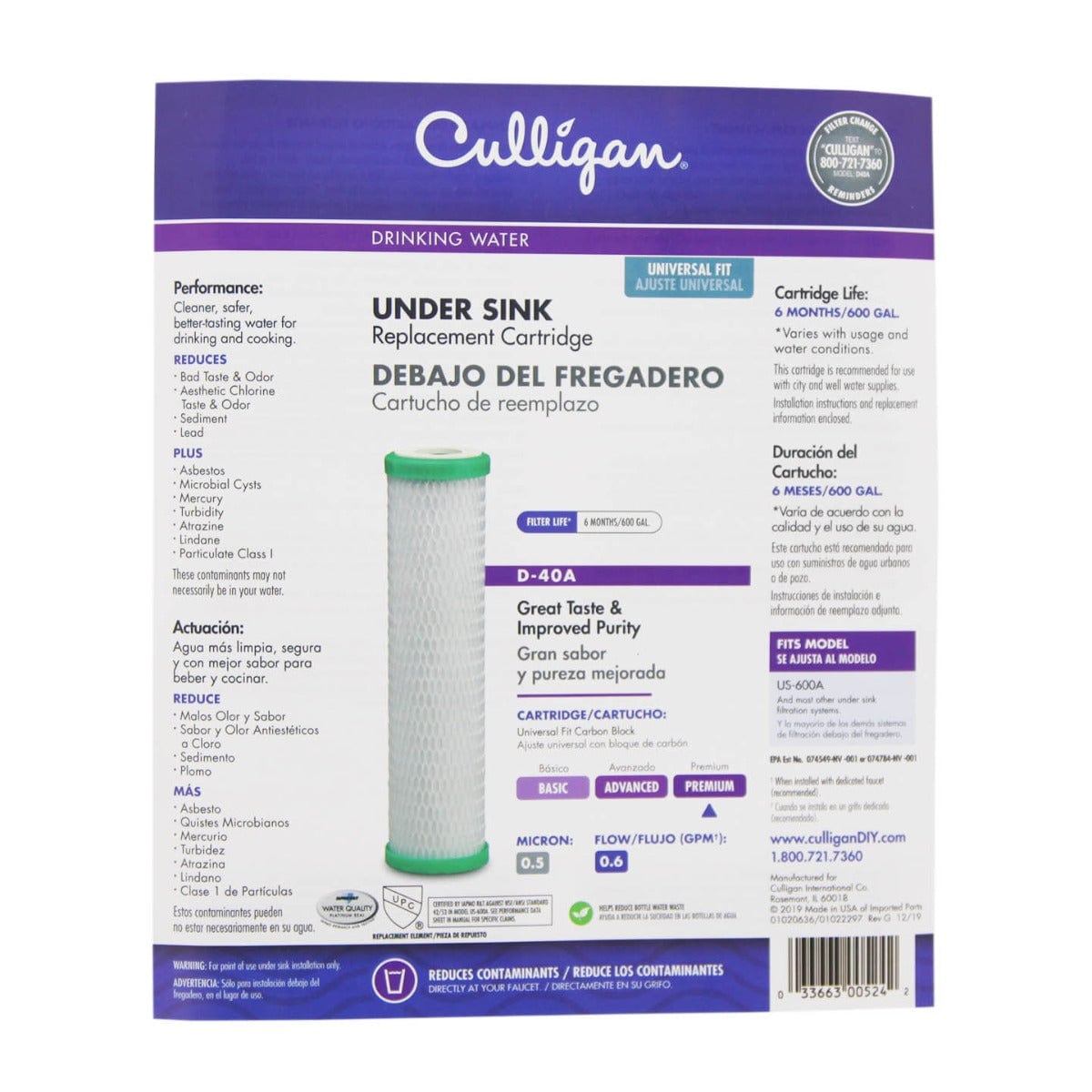 Culligan D-40A Under Sink Replacement Water Filter — Home Selection